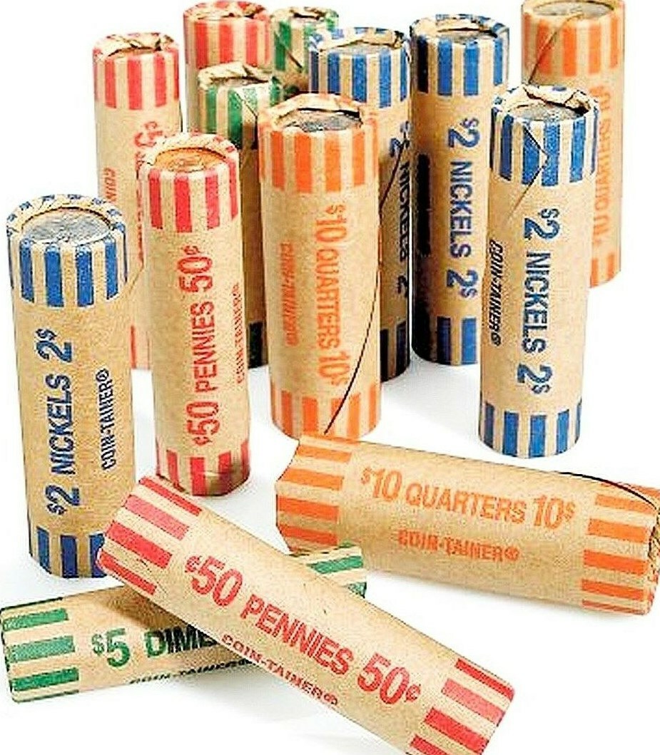 36 Coin Tainer Paper WRAPPERS Tubes for Quarters Dimes Nickels Penny ...