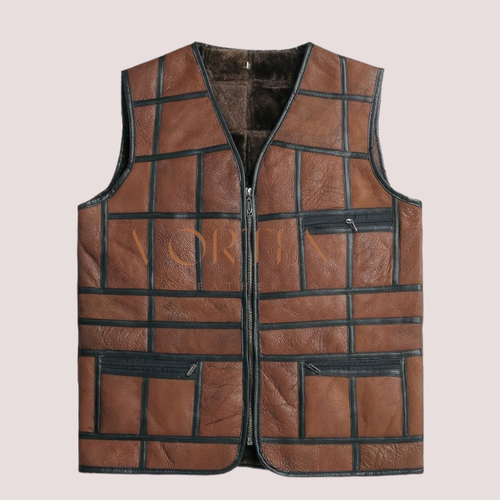 Men's Brown Tone Leather Vest Genuine Lambskin Leather Vest Vax Leather ...