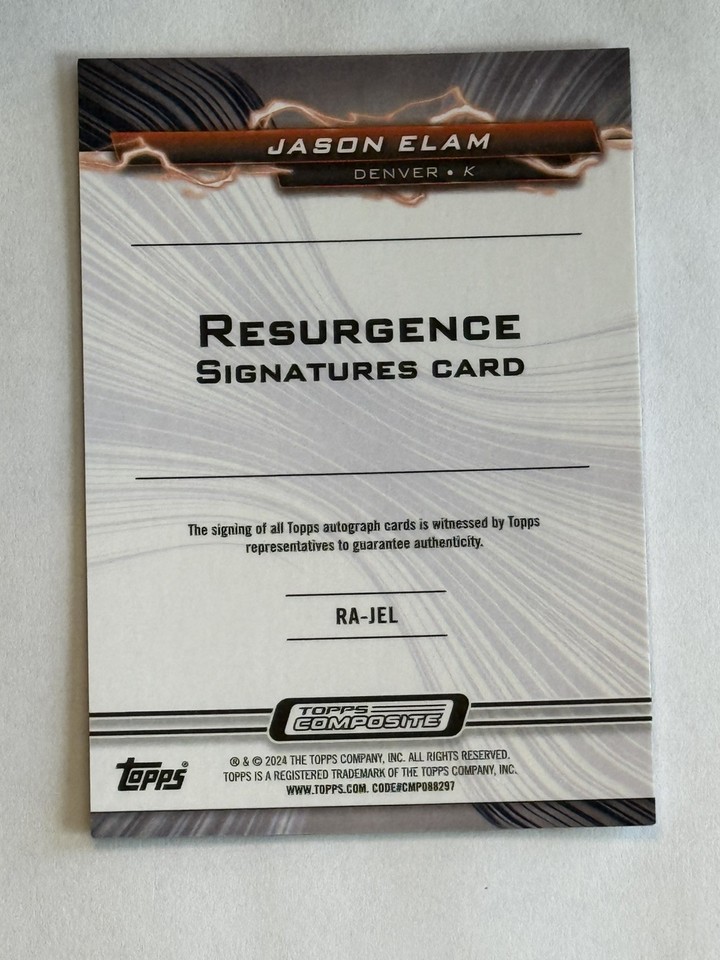 2024 Topps Resurgence Signatures Jason Elam Auto #RA-JEL Broncos /125 ...