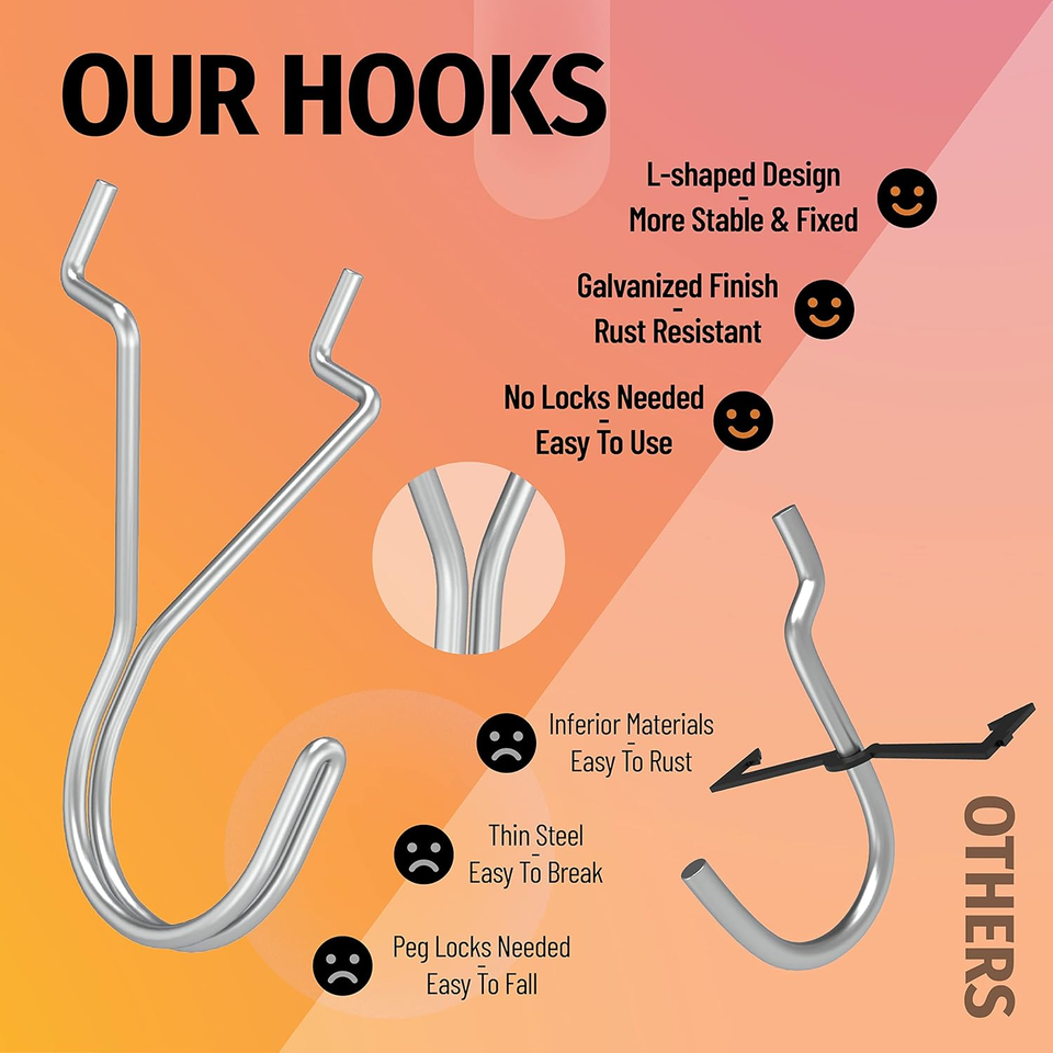 HUHOLE Pegboard Hooks, J-Hook, 1 Inch Silver Hooks 80 Pack, Ideal ...