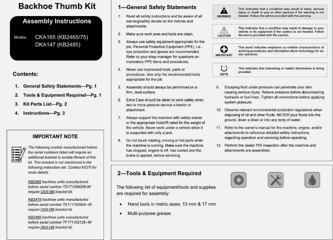 New Genuine OEM KIOTI DKA147 Backhoe Bucket Thumb for KB2485 Backhoe | eBay