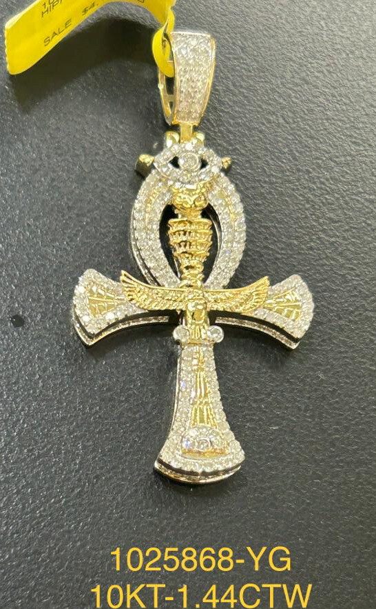 10K Solid Gold 1.44 Carat Egyptian Ankh Jed Pharo Natural Diamond ...