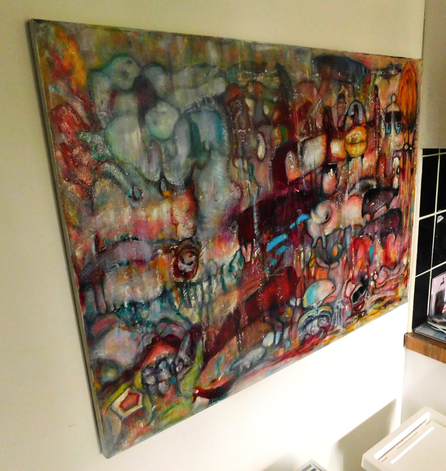 Original abstract oil painting signed by Nalan Laluk: "Planet in Danger ...