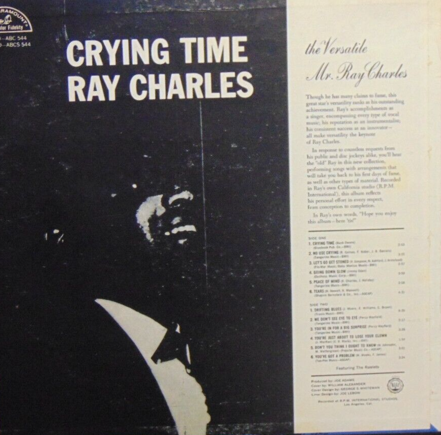 RAY CHARLES " CRYING TIME" 1966 ABC PARAMOUNT RECORDS ABCS 544 MONO LP ...