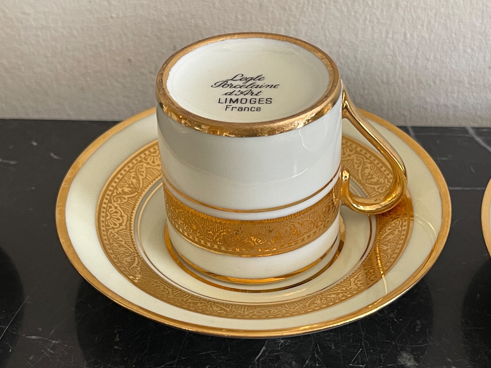 Legle Porcelain Limoges Gold Encrusted Set 6 Demitasses, 5 Saucers & 6 ...
