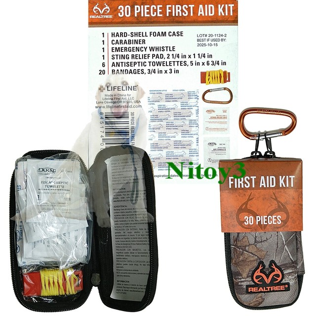 Lifeline Realtree Hiking Hunting First Aid Kit 30pc Hard Shell Foam ...
