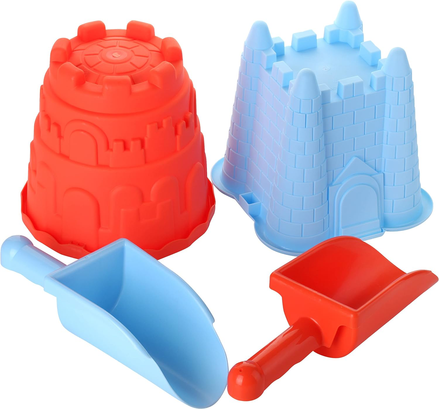 2 Sand Castle Beach Buckets and 2 Shovels for Kids - 7 Inch Large Sand ...