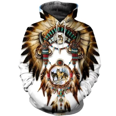 Native Indian Wolf Women Men 3D Print Hoodies Pullovear Sweatshirts ...