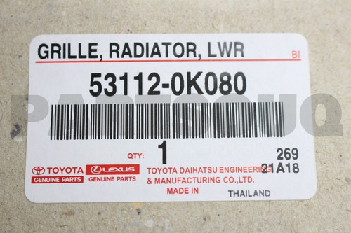 531120K080 Genuine Toyota GRILLE, RADIATOR, LOWER NO.1 53112-0K080 | eBay