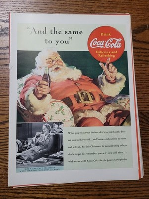 1939 VTG ORIG Coke Coca Cola Soda Magazine Ad The Same To You Santa ...