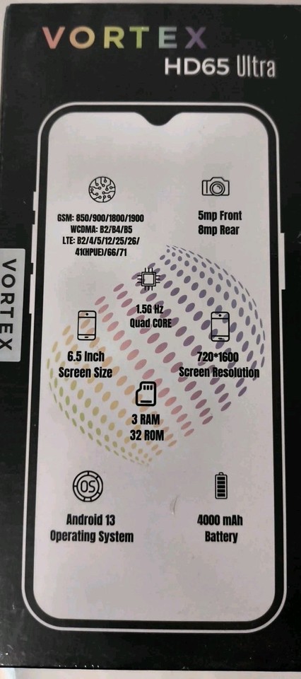 VORTEX PHONE HD65 ULTRA 6.5" 3GB RAM+32GB ANDROID 13 1.5GHZ *LOCK ...