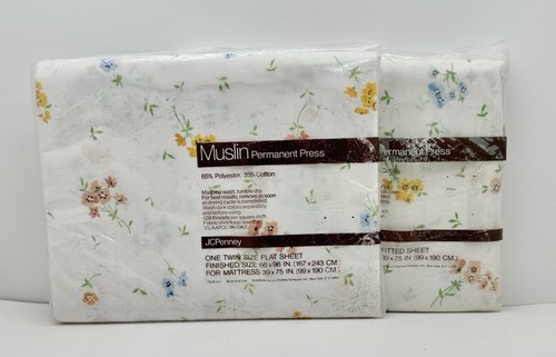 Vintage JC Penney Twin Bed Sheet Set Caroline No Iron Muslin Floral 2 ...