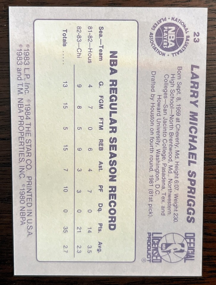 1983-84 Star Larry Spriggs #23 Los Angeles Lakers SP Sealed Bag Break ...