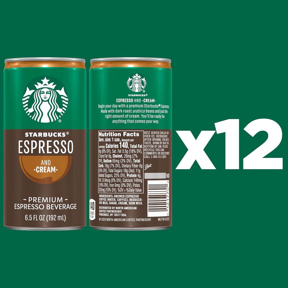 Starbucks - RTD Coffee Espresso and Cream, 6.5Oz Cans (12 Pack ...