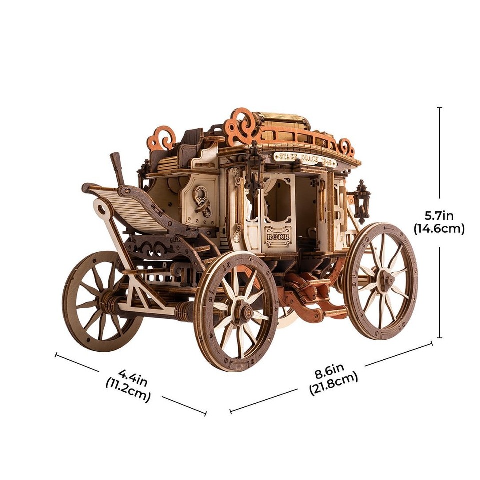 ROKR Stagecoach Mechanical Music Box 3D Wooden Puzzle Building Toy DIY ...