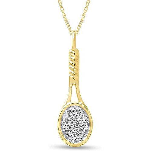 1/7ct Natural Round Diamond Tennis Racket Pendant 18" Necklace Sterling ...