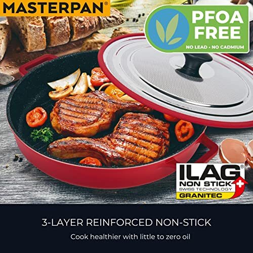 MasterPan Non-Stick Stovetop Oven Grill Pan with Heat-in Steam-Out Lid nonsti... | eBay