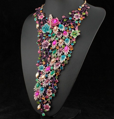 Giant Beauty Queen Peacock Multi-Color Rhinestone Necklace Earrings Set ...