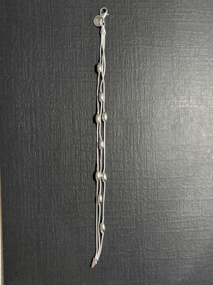 925 Sterling Silver ~ Triple Strand Snake Chain Barrel Beaded ~ 8 ...