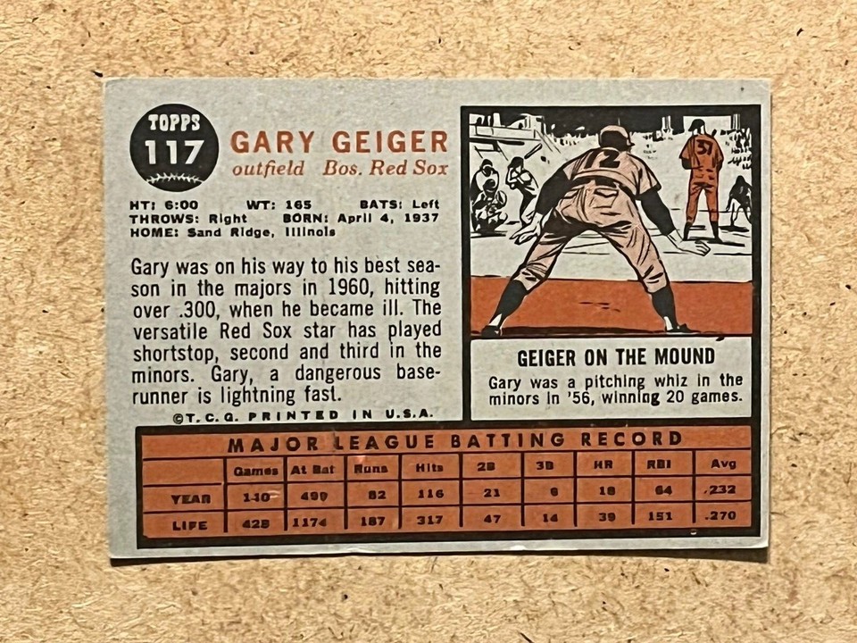 1962 Topps Gary Geiger #117 VG-EX | eBay