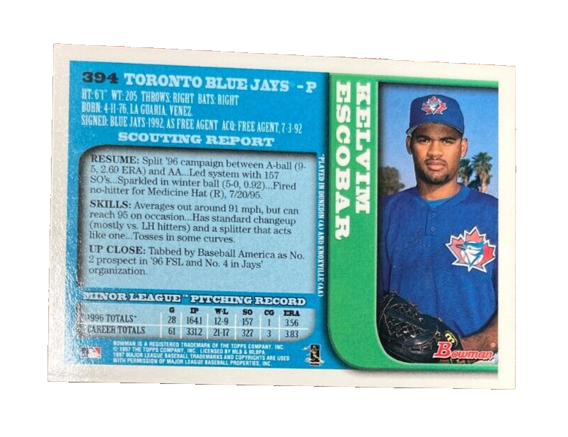 1997 BOWMAN TOPPS Card # 394 Kelvim Escobar - Toronto Blue Jays | eBay