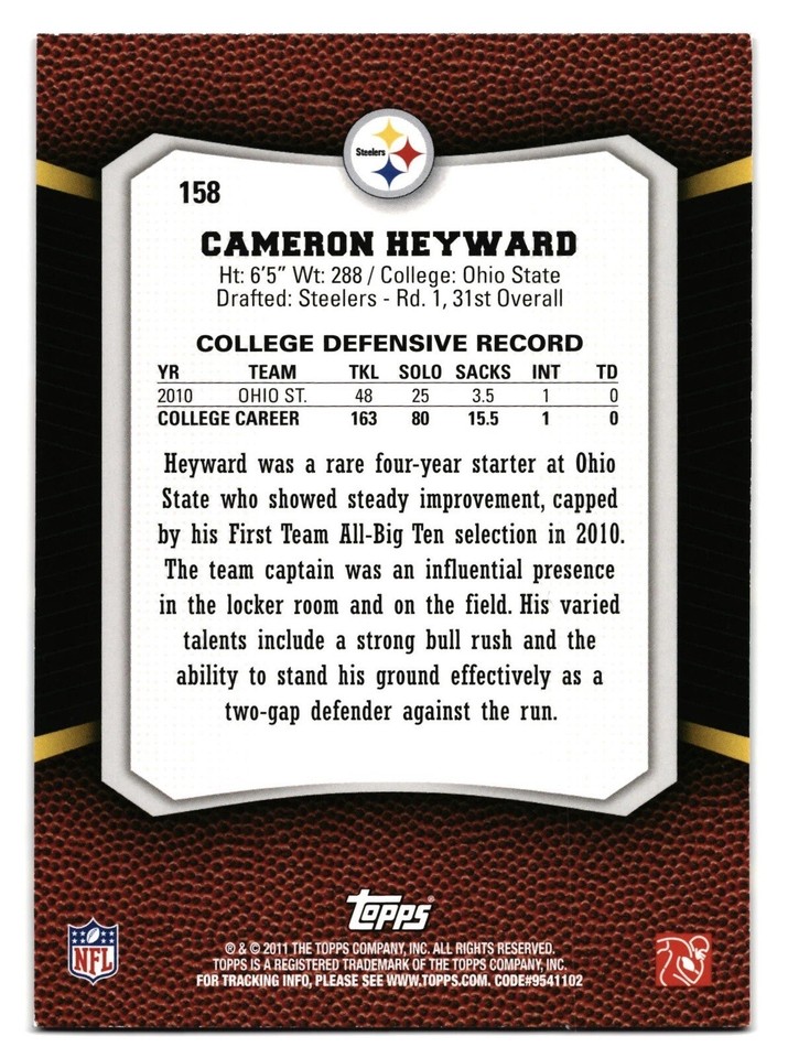 2011 Topps Rookie Rising Cameron Heyward Rookie Pittsburgh Steelers ...