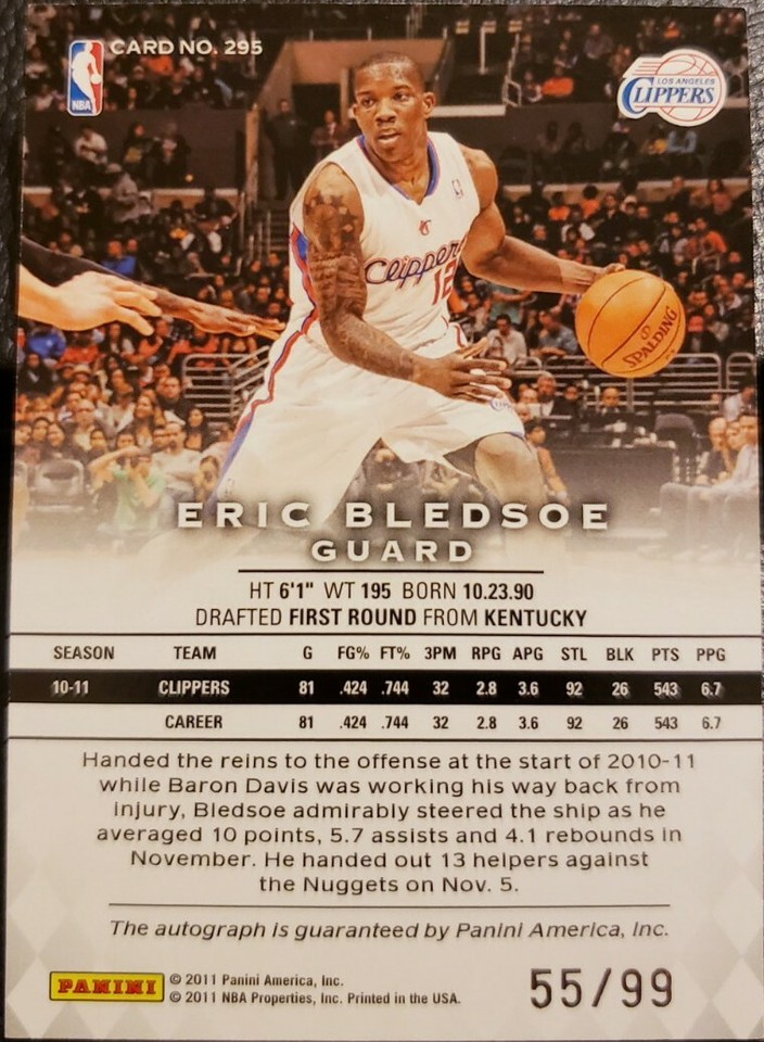 ERIC BLEDSOE 2011-12 Panini Preferred AUTO SP #/99 Clippers Suns Bucks ...