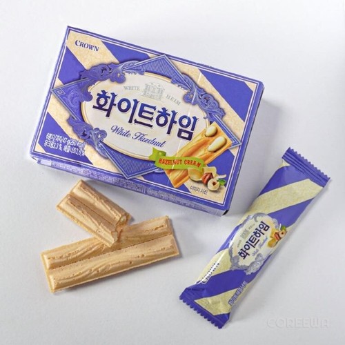 CROWN White Heim Hazelnut Cream Crunchy Premium Korean Wafer Biscuit ...