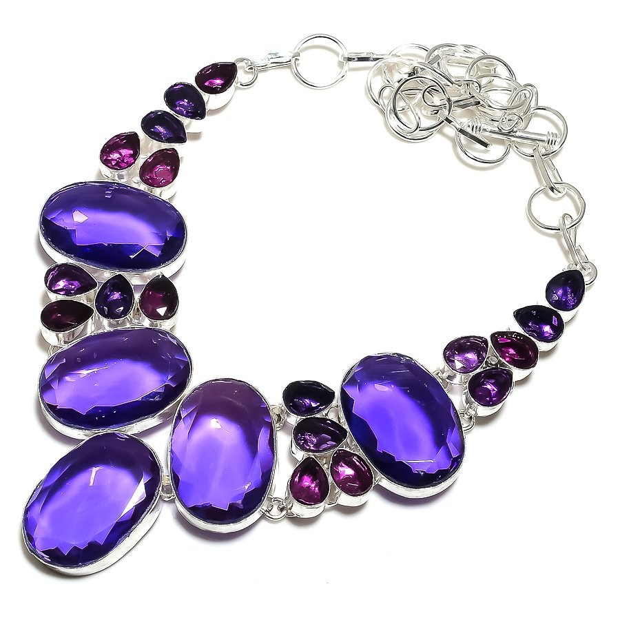 Bi-Color Tourmaline, Amethyst 925 Sterling Silver Jewelry Necklace 18 ...