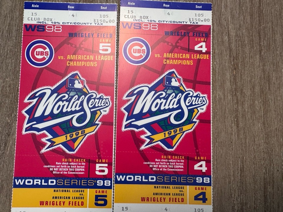CHICAGO CUBS 1998 NLCS AND WORLD SERIES PHANTOM TICKETS WRIGLEY FIELD ...