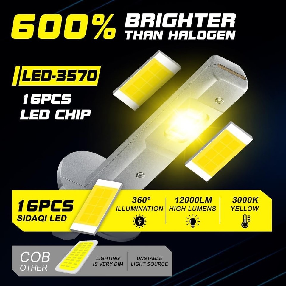 LED Fog Light Bulbs 3000K Yellow 12V 12000LM Super Bright 16-SMD H1 ...