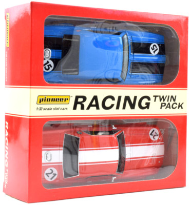 Pioneer Red Ford Mustang VS Blue Chevrolet Camaro DPR 1/32 Slot Car Set ...