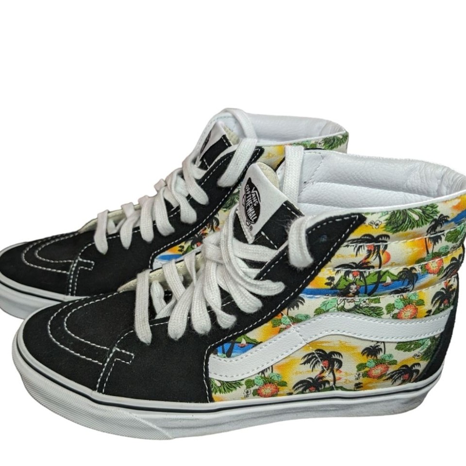 Unisex Vans Sk8-Hi Aloha Black & White Skate Shoes, Size 7 Men's, 8.5 ...