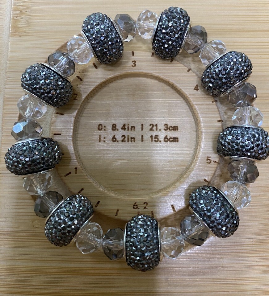 Handmade Black and Gray 8mm Crystal Glass Bead Bracelet | eBay