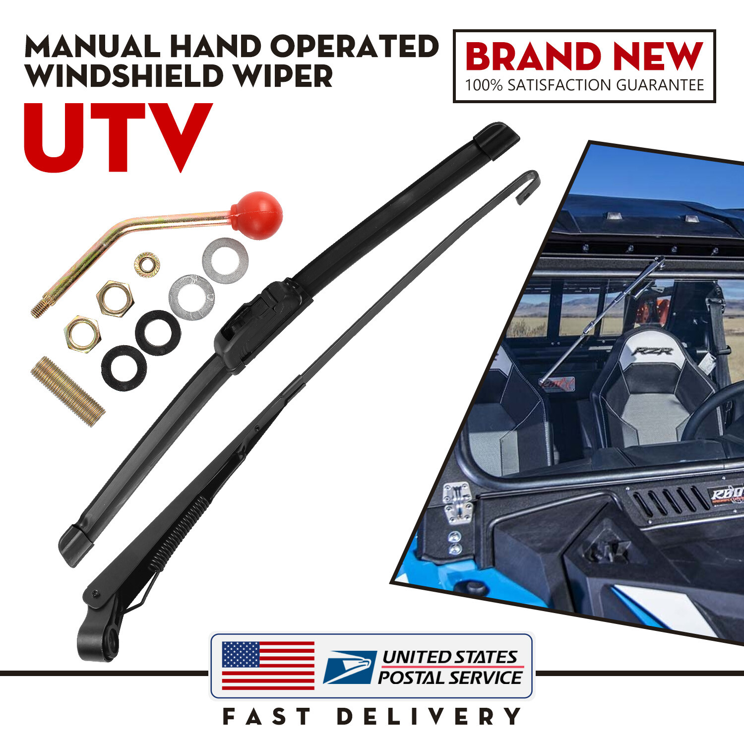 Universal UTV Manual Hand Operated Windshield Wiper Replace for Yamaha ...