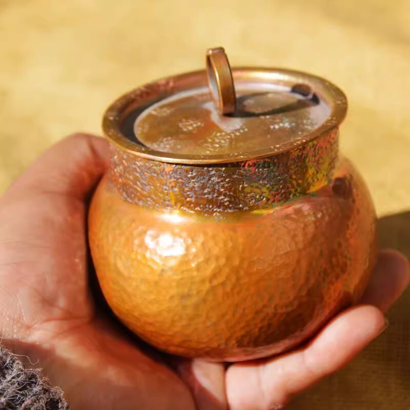 Pure Copper Stew Pot with Lid Thick Handmade Tea Cans Container Antique ...