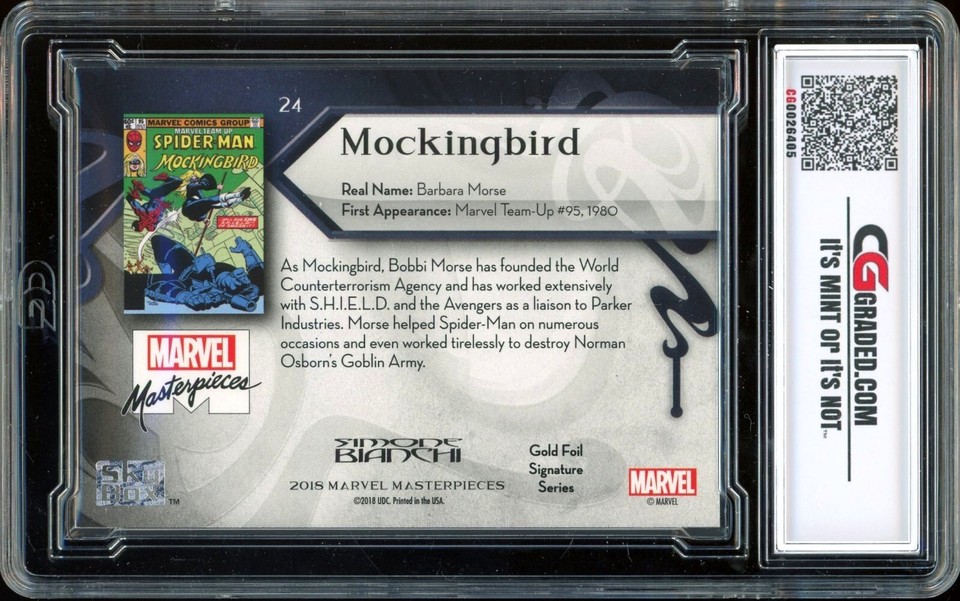 2018 UD Marvel Masterpieces GOLD FOIL SIGNATURE #24 ~ Mockingbird ...