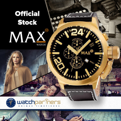 MAX WATCH THE CLASSIC CHRONO 5ATM BLACK DIAL IP GOLD CASE 47mm DIAMETER ...