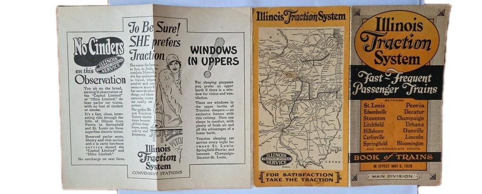 1928 Original Illinois Train Fold Out Passenger Train Fraction System ...