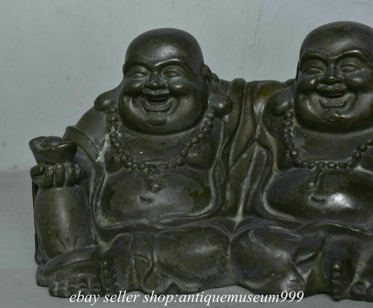 6 " China Buddhism Copper 2 Happy Laugh Maitreya Buddha Wealth Treasure ...