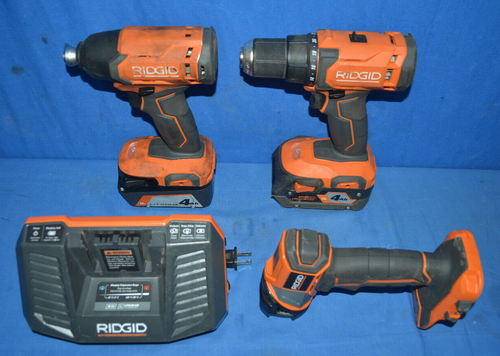 Ridgid R86002 Impact Driver R86001 Drill R8694 Flashlight w/ Batteries ...
