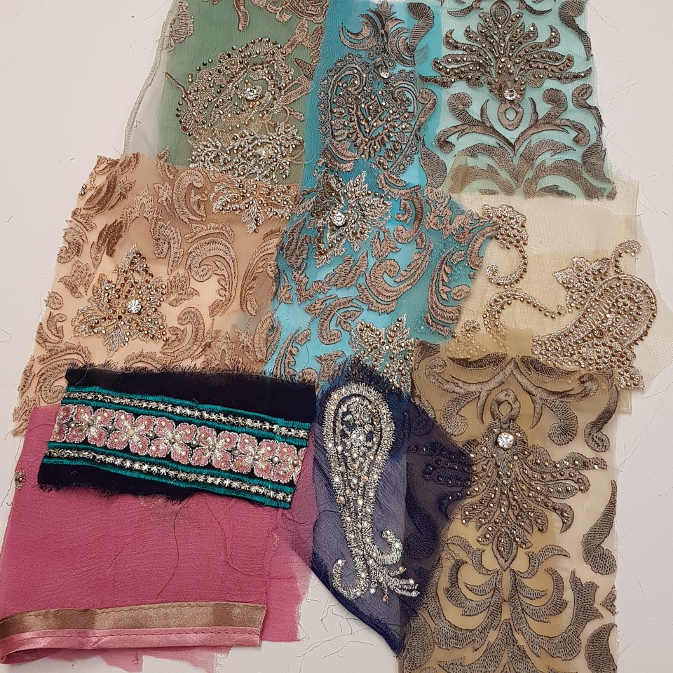 Sari scraps beaded embellished fabric offcuts art projects sequin ...