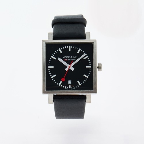 Mondaine Evo Big Square Watch, Black Face and Leather, Date, A661.30343 ...