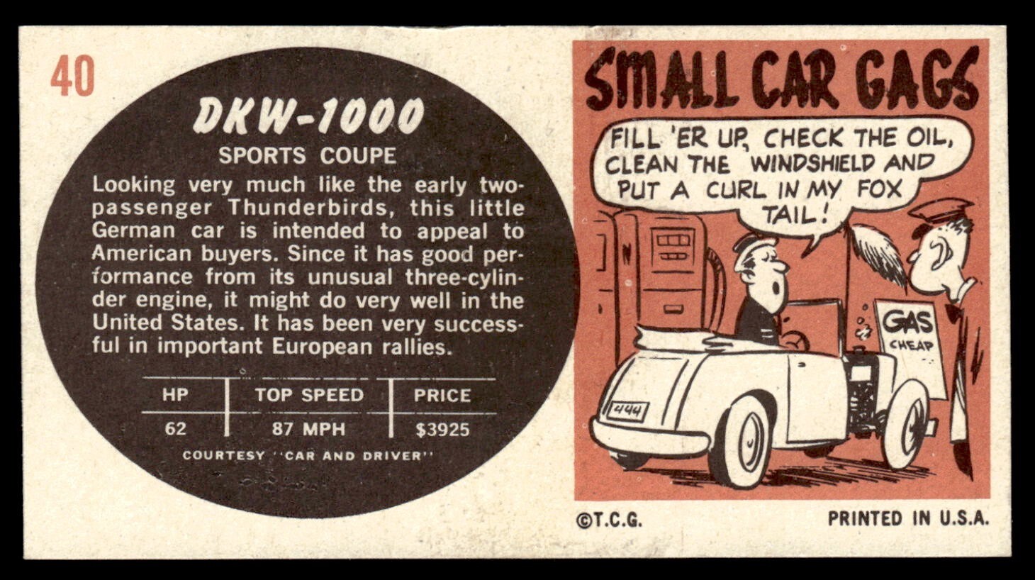 1961 Topps Sports Cars #40 DKW-1000 NM/MT | eBay