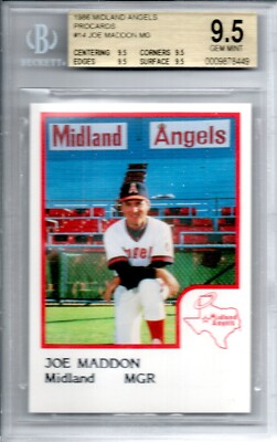 1986 MIDLAND ANGELS PROCARDS #14 JOE MADDON BGS 9.5 RARE CUBS POP 2 ...