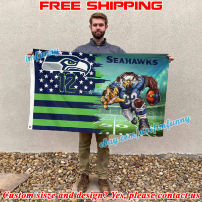 Deluxe Seattle Seahawks Stars Stripes Mascot Flag Banner 3X5 FT ...