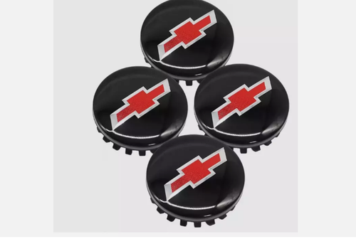 Glossy Black with RED Grid Logo Aluminum 83mm Chevy Wheel Center Caps ...