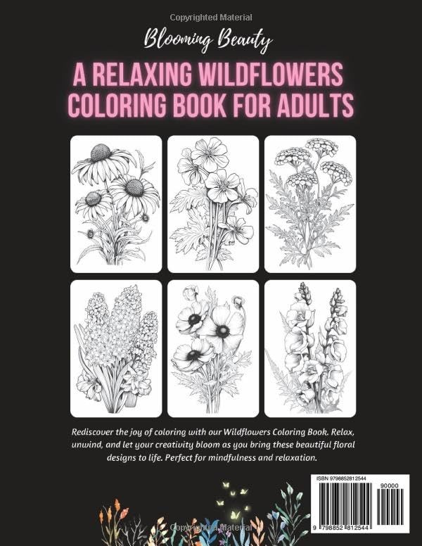 WildFlower Adult Coloring Book: Blooming Beauty A Relaxing Wildflowers ...