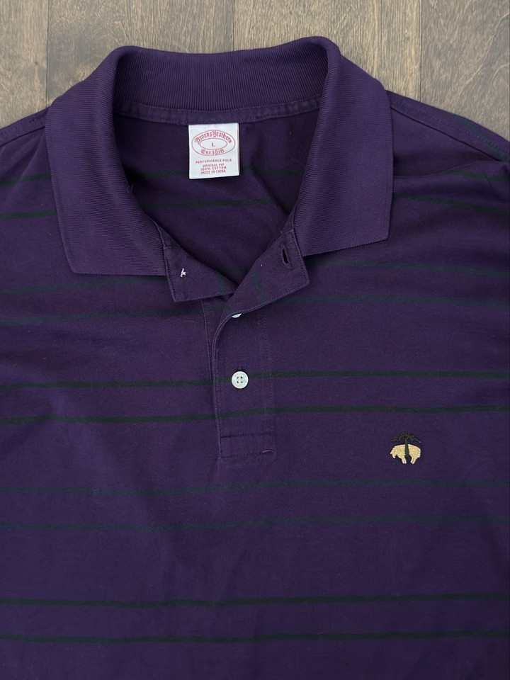 Brooks Brothers Performance Purple Stripe Long Sleeve Polo Men Size L ...