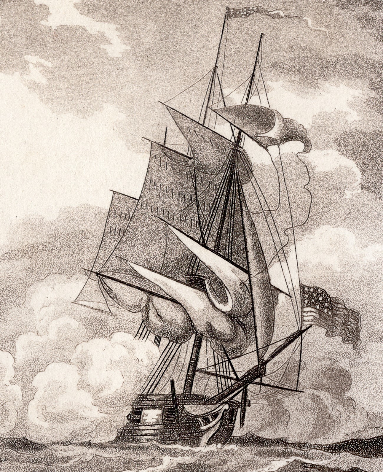 USS PEACOCK vs HMS L'EPERVIER 1814 copper engraving Capt LEWIS ...